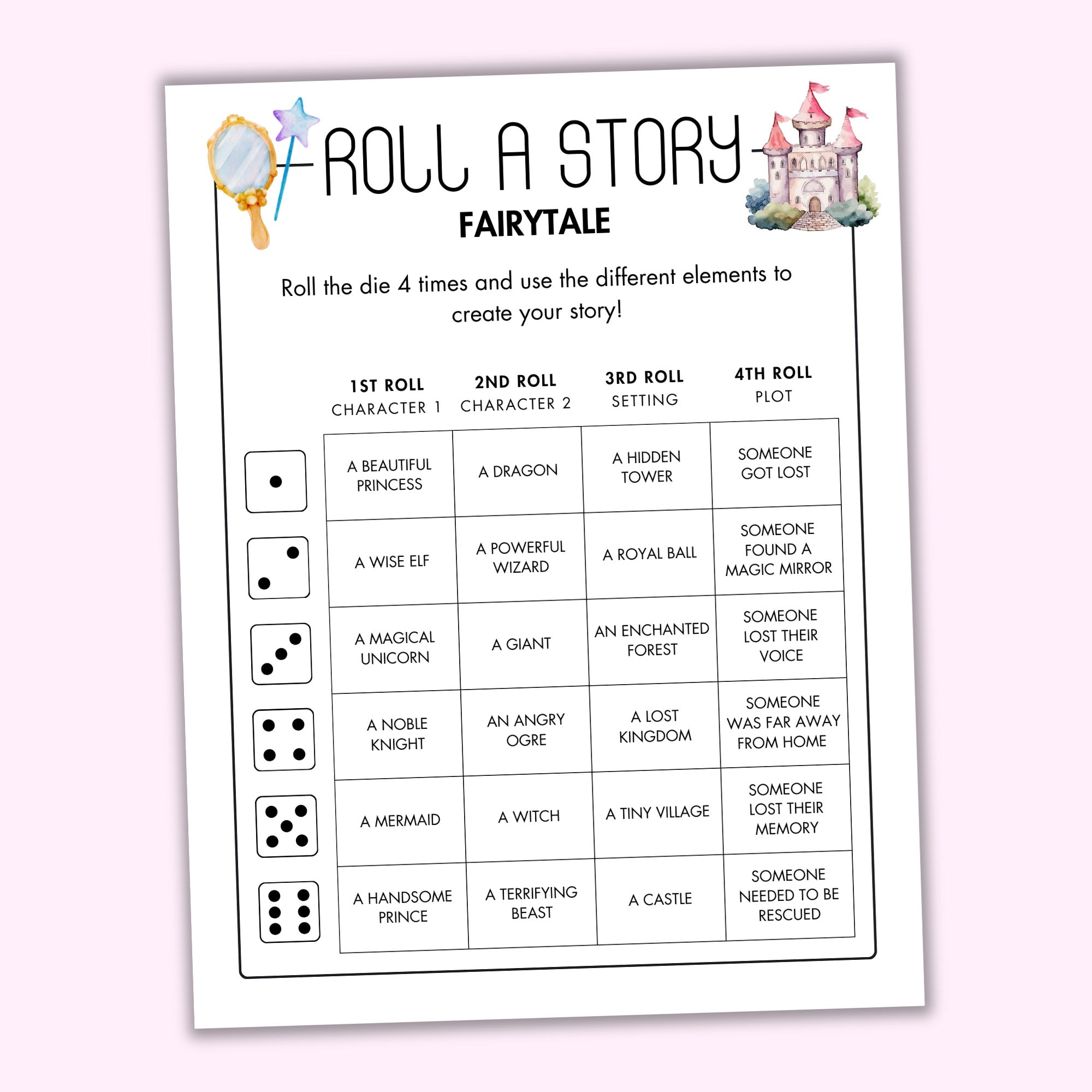 Roll a Fairytale Game – Printables by The Craft-at-Home Family