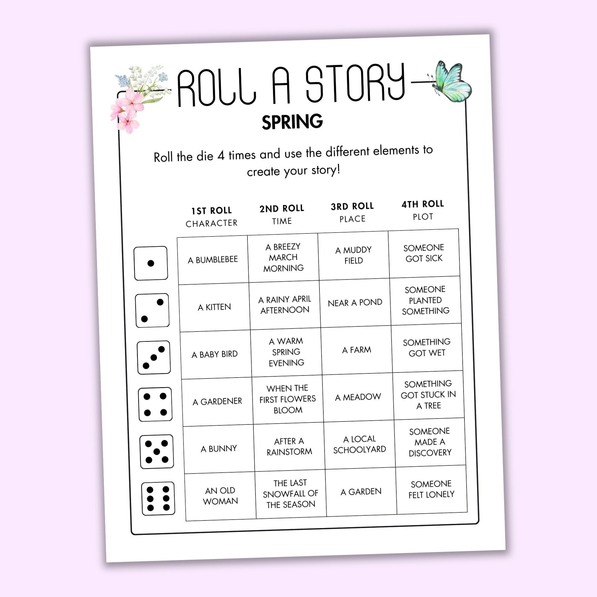 Spring Roll a Story Game – Printables by The Craft-at-Home Family