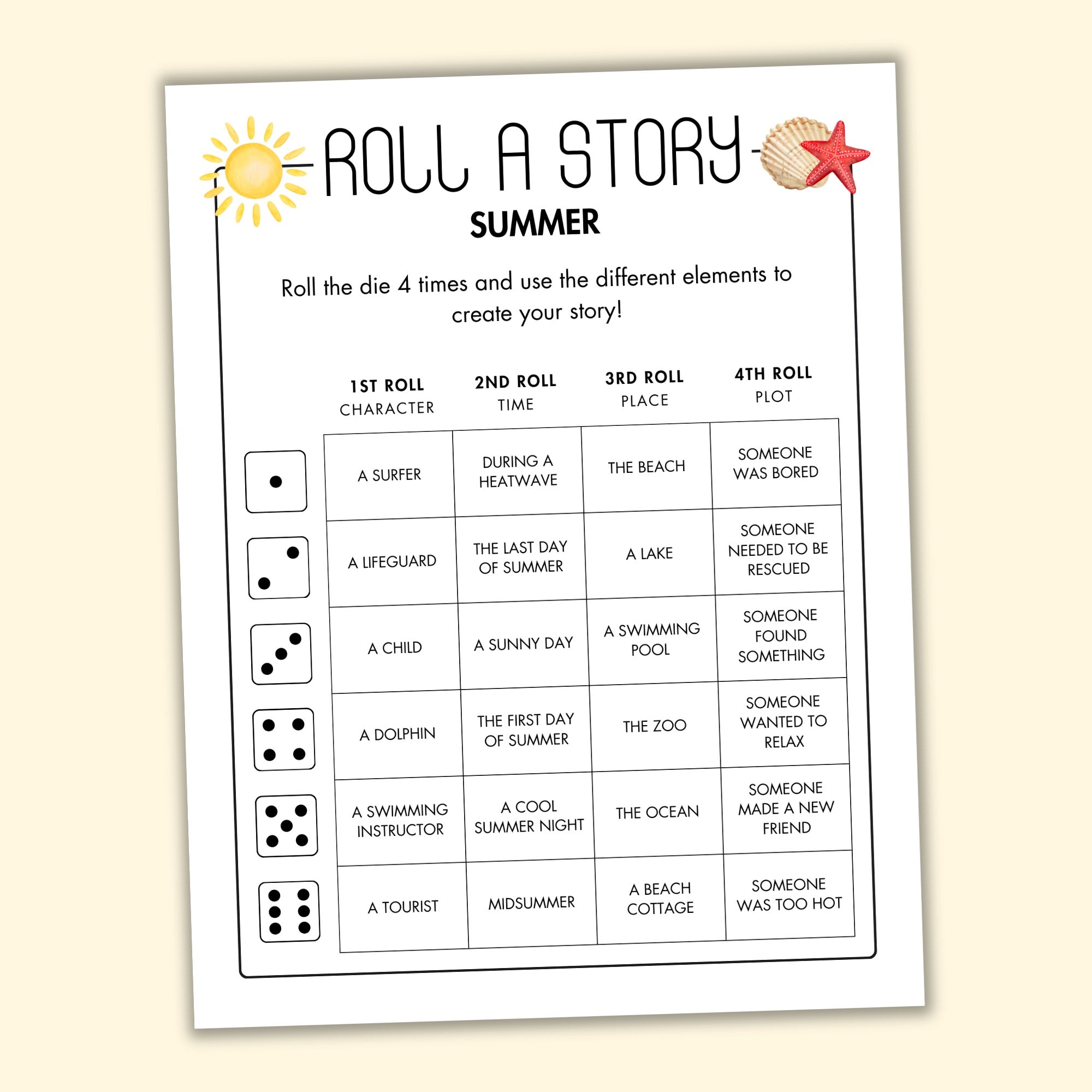 Summer Roll a Story Game – Printables by The Craft-at-Home Family