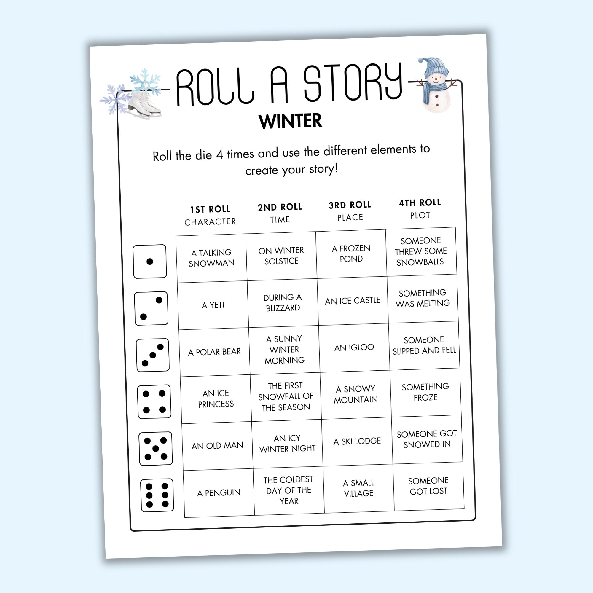 Winter Roll a Story Game – Printables by The Craft-at-Home Family