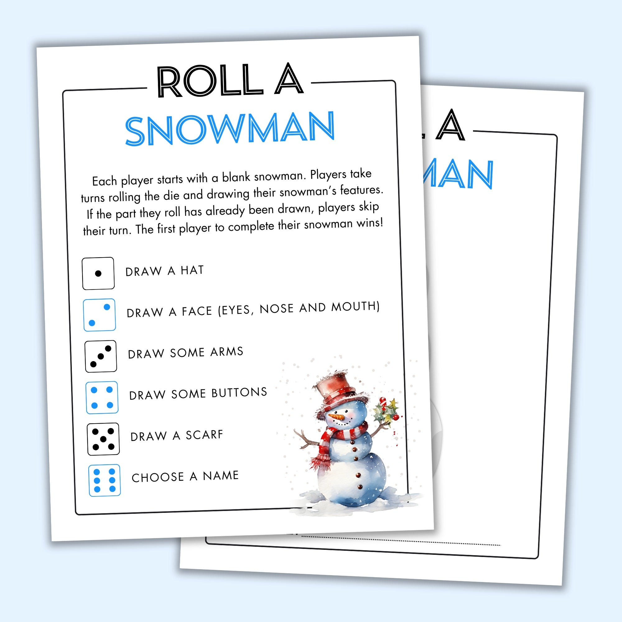 Roll a Snowman Game – Printables by The Craft-at-Home Family