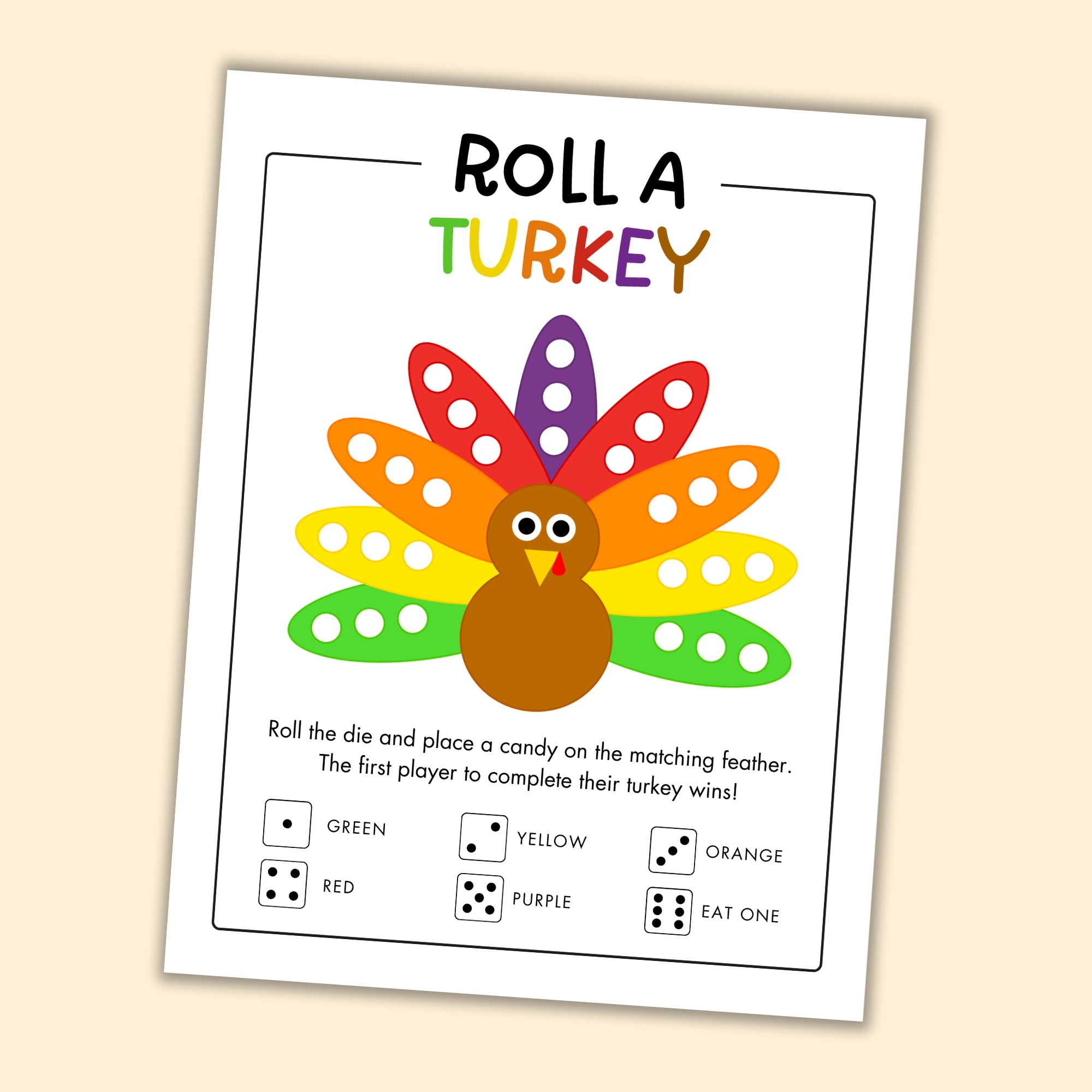 Roll a Turkey Game – Printables by The Craft-at-Home Family