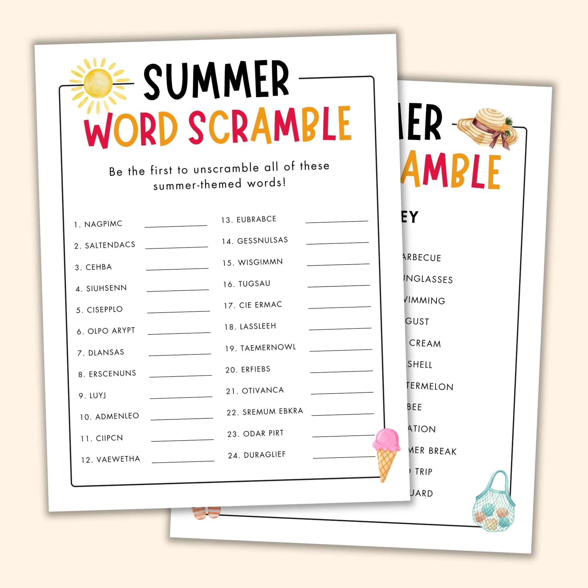 Summer Word Scramble – Printables by The Craft-at-Home Family