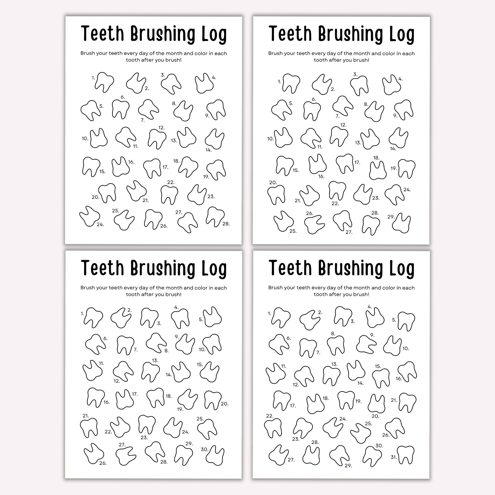 Teeth Brushing Log Bundle – Printables by The Craft-at-Home Family