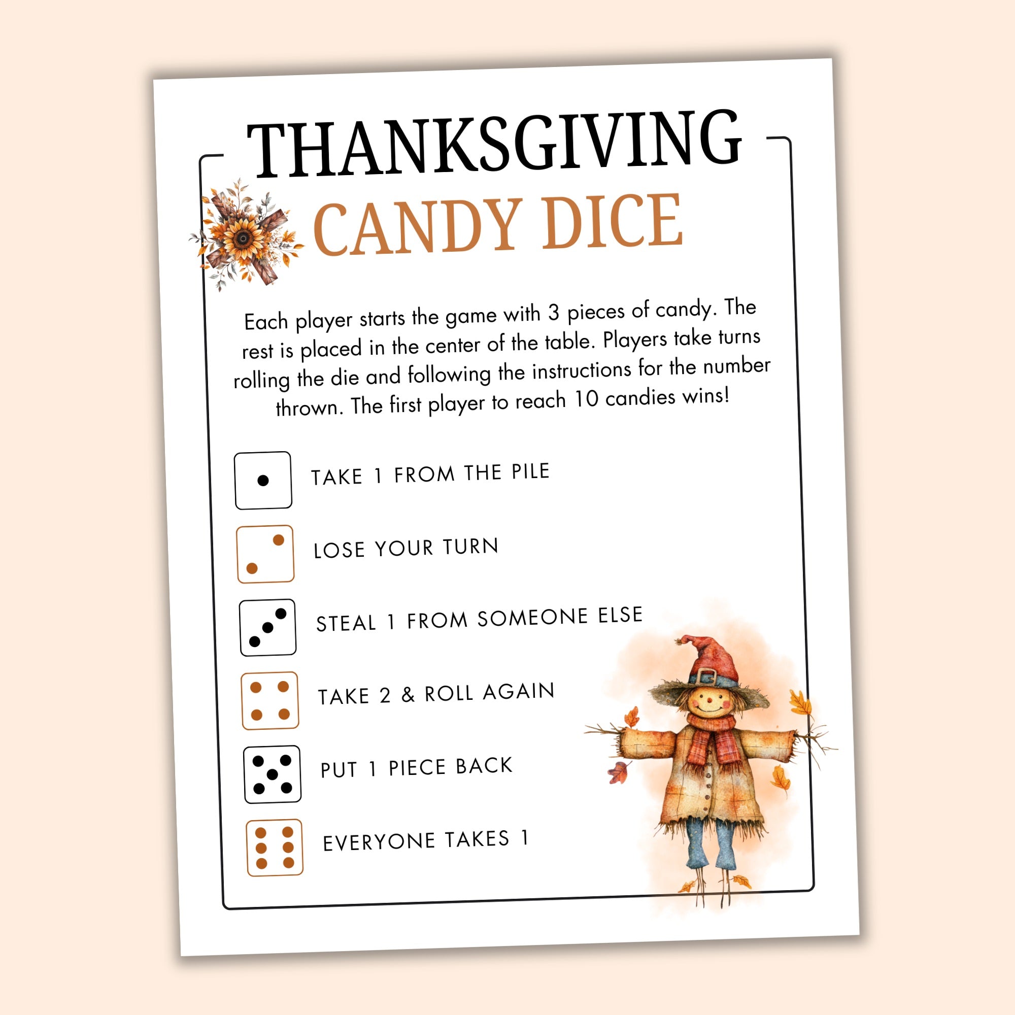 Thanksgiving Candy Dice – Printables by The Craft-at-Home Family