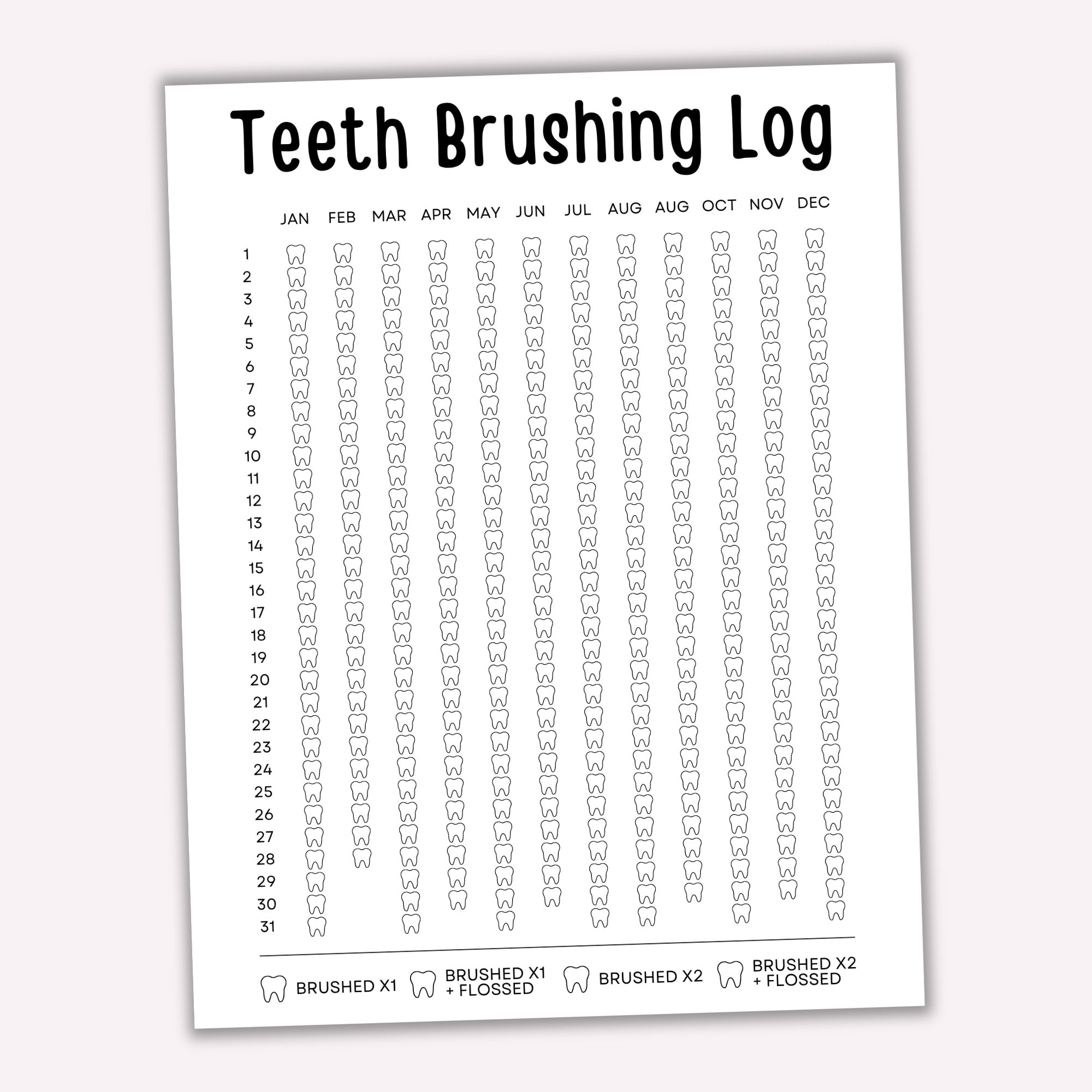 Yearly Teeth Brushing Log – Printables by The Craft-at-Home Family