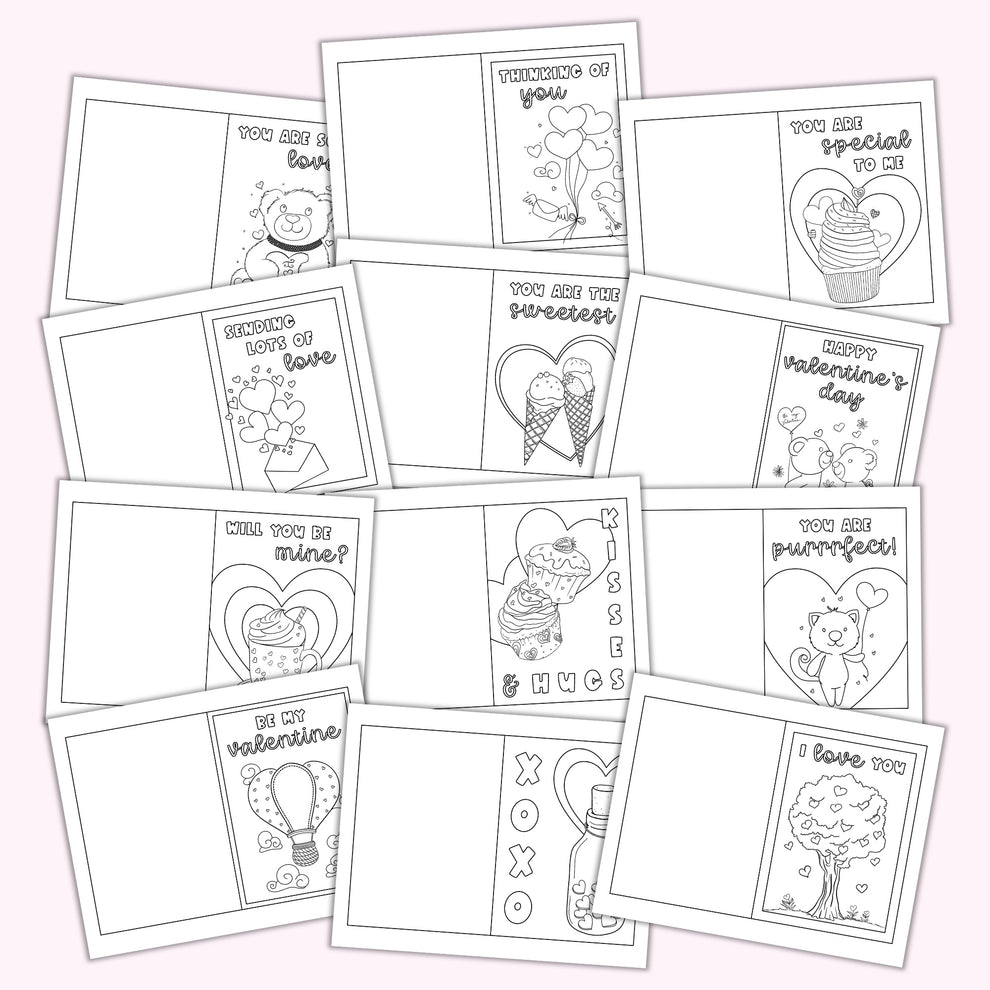 Valentine's Day Coloring Cards (Set of 12) – Printables by The Craft-at ...